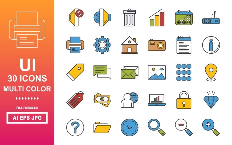 30 User Interface UI Multi Color Icon Pack - TemplateMonster