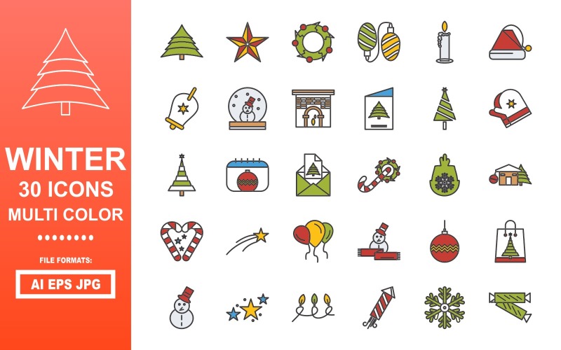 30 Winter Multi Color Icon Pack #170571 - TemplateMonster