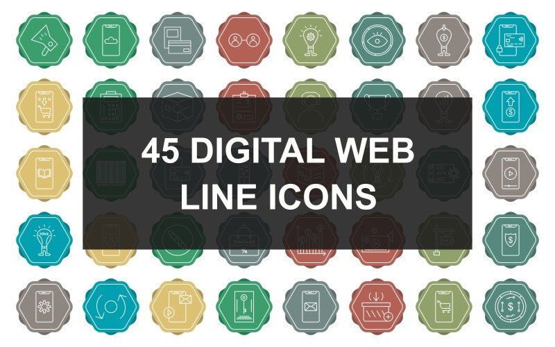 8 - Digital Web Line Two Colors Icon Set - TemplateMonster