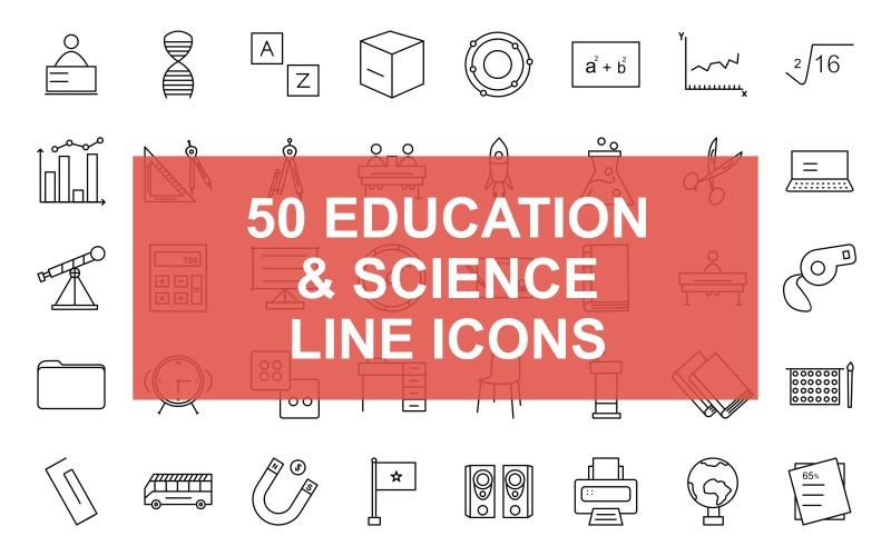 50 Education & Science Line Black Icons - TemplateMonster