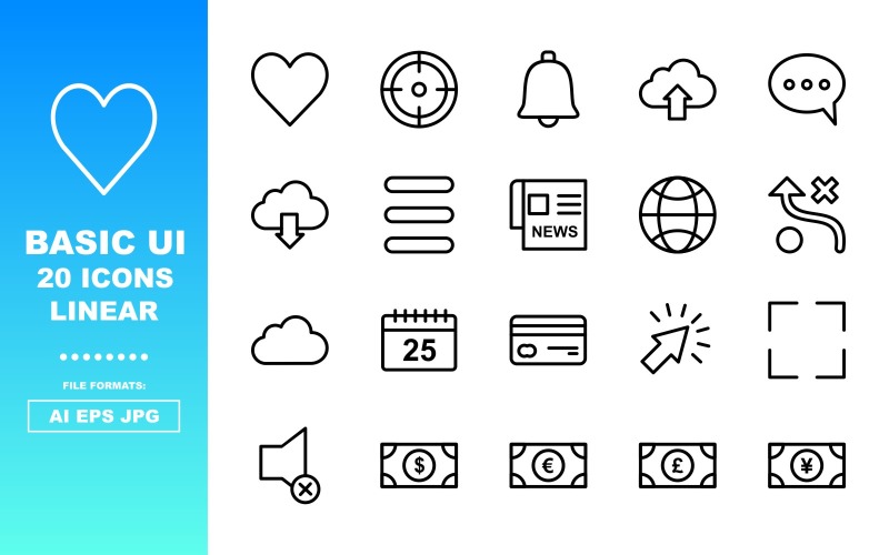 Vector 20 Basic UI Linear Icon Pack #172276 - TemplateMonster