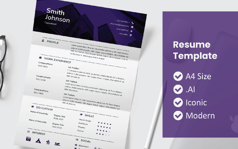 Resume Block Header Printable Template - TemplateMonster