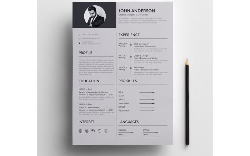 Dark & Light Colour Clean Printable Resume Templates