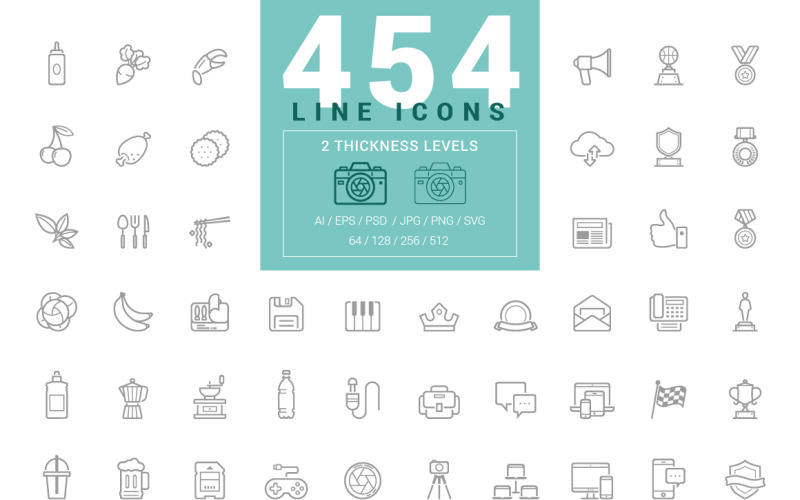 454 Line Icons Pack Iconset template - TemplateMonster