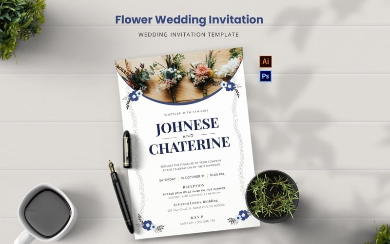 Flower Authentic Wedding Invitation #179758 - TemplateMonster