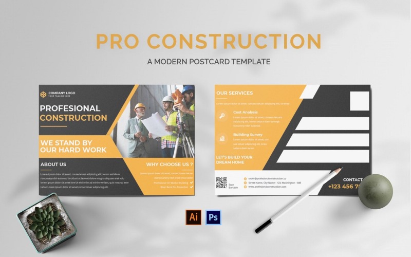 Pro Construction Postcard #180988 - TemplateMonster