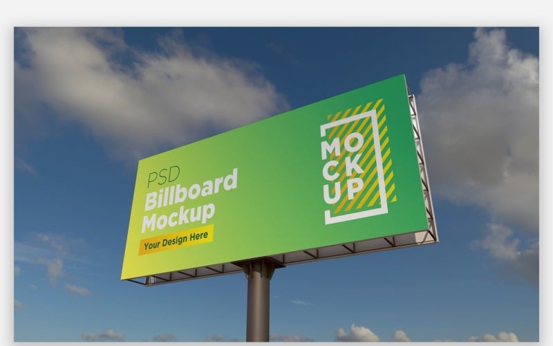 Single Pole Advertising Sign Mockup Side View
