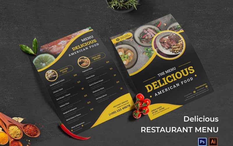 Delicious Food Restaurant Menu #181228 - TemplateMonster