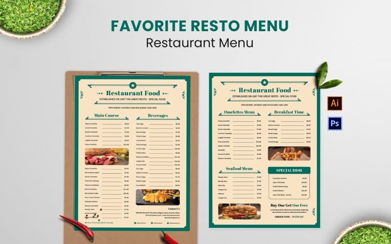 Favorite Restaurant Food Menu #181220 - TemplateMonster