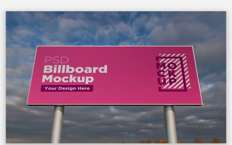 Advertising Hooding Sign Mockup Two Pole - TemplateMonster