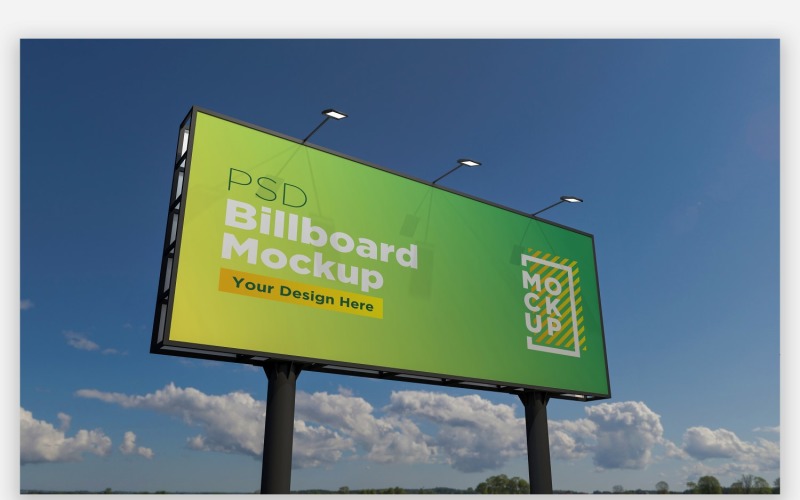 Roadside Two Pole Outdoor Advertising Sign Mockup Side View