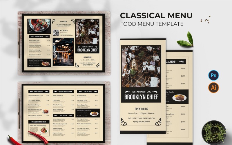 Klasik Menü Yemek Menüsü Baskı Şablonu - TemplateMonster