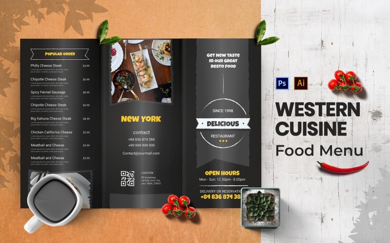 Menu di cibo della cucina occidentale - TemplateMonster