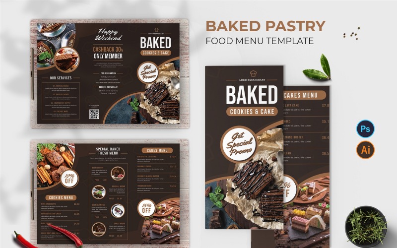 Modelo de impressão de menu de pastelaria assada