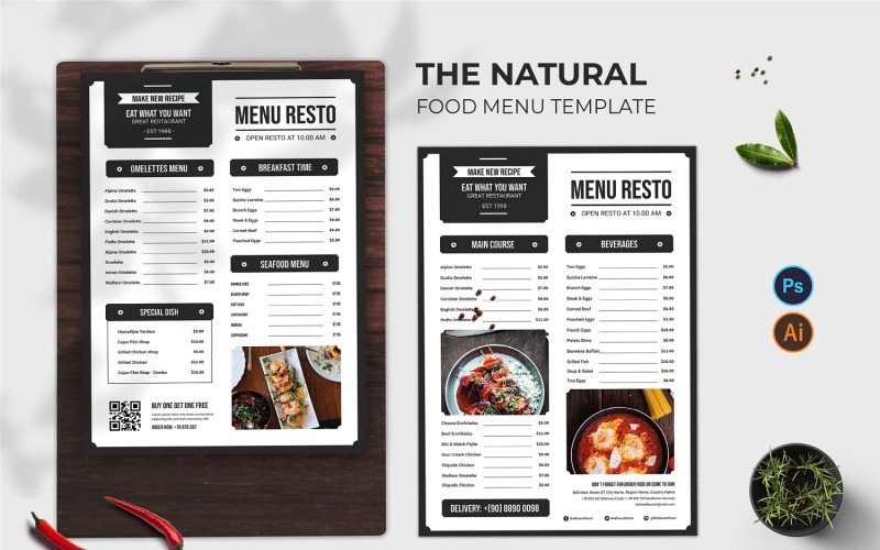 Natural Food Menu Print Template #184266 - TemplateMonster