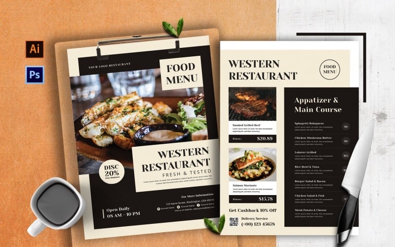 Western Food Menu Print Template #184263 - TemplateMonster