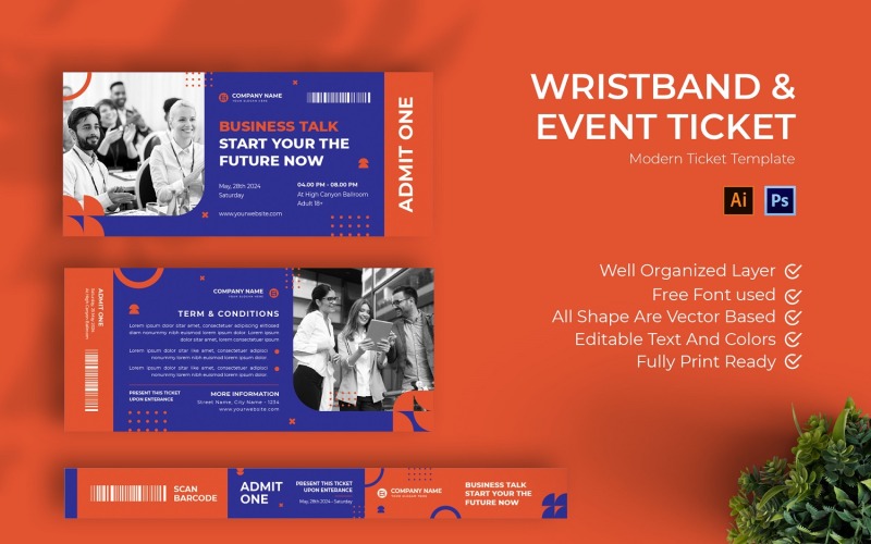 Business Talks Ticket Print Template - TemplateMonster