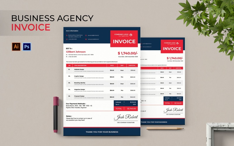 Business Agency Invoice Print Template - TemplateMonster