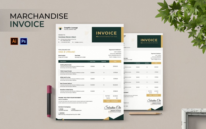 Merchandise Store Invoice #184948 - TemplateMonster