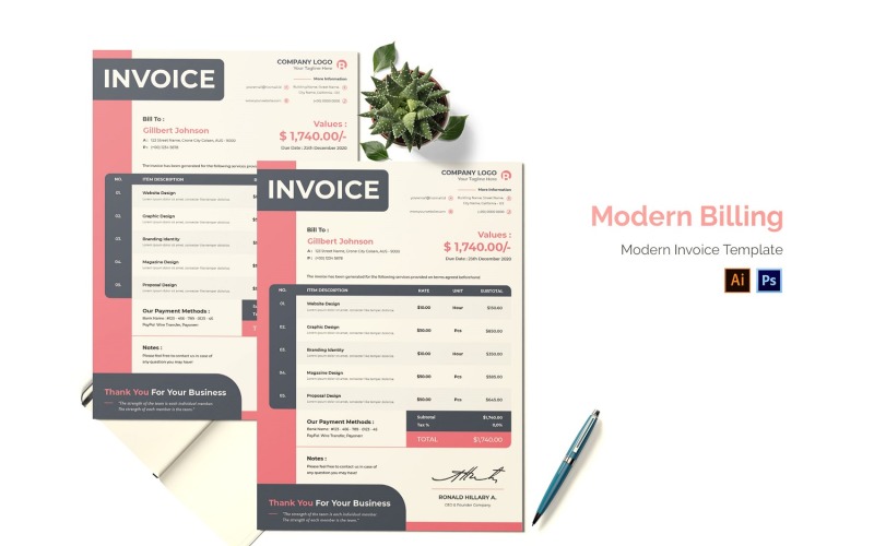 Modern Billing Invoice Print Template - TemplateMonster