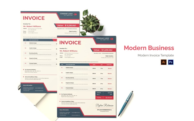 Modern Business Invoice Print Template - TemplateMonster