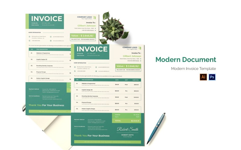 Modern Document Invoice Print Template - TemplateMonster
