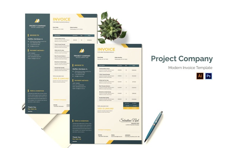 Project Company Invoice Print Template - TemplateMonster