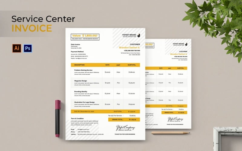 Service Center Invoice Print Template - TemplateMonster