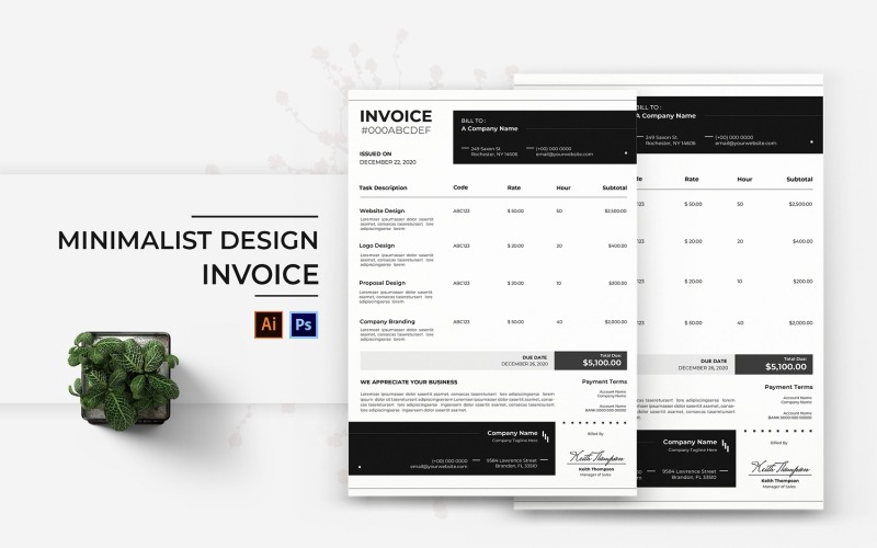 Minimalist Design Invoice #185037 - TemplateMonster