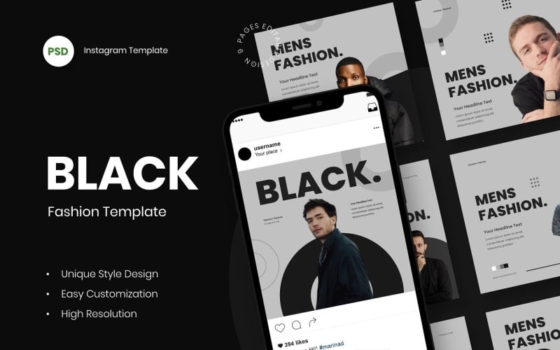 Black Fashion Instagram Post Template - TemplateMonster
