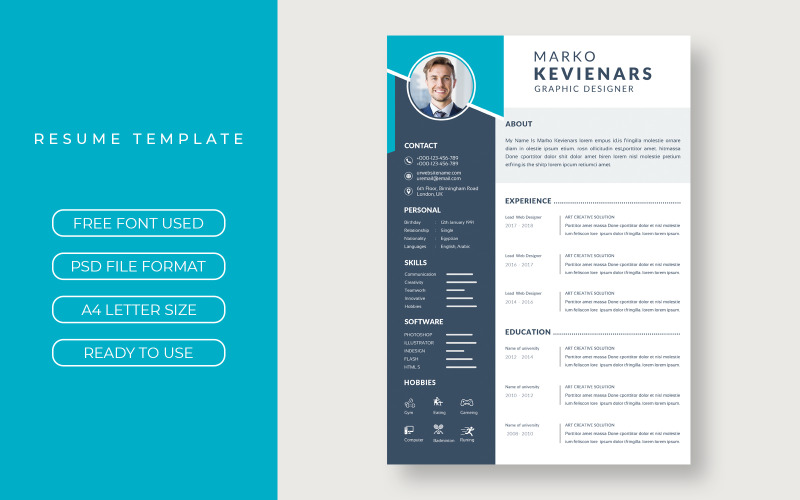 Corporate Resume Template Design #186400 - TemplateMonster