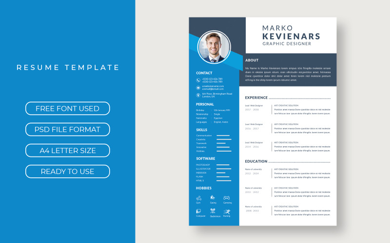Beautiful CV - Elegant Horizontal Design Resume Template