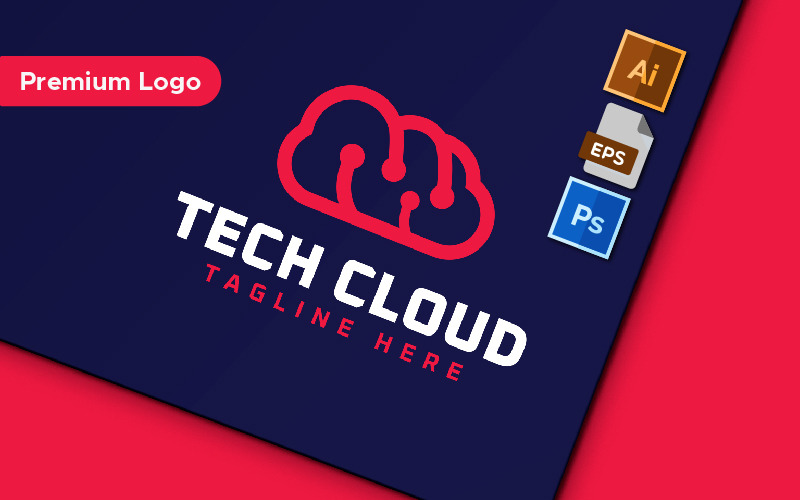 Modèle de logo minimaliste Tech Cloud - TemplateMonster