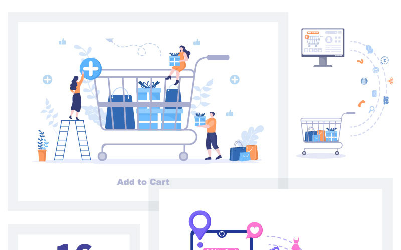 16 Agregar al carrito ilustración vectorial - TemplateMonster