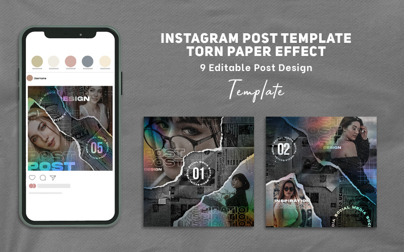 Instagram Post Template Torn Paper Effect - TemplateMonster