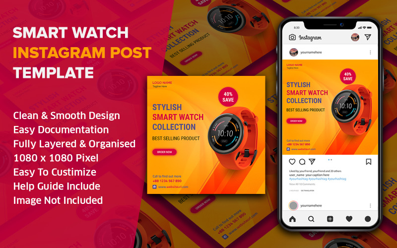 Smart Watch Social Media Post PSD Template - TemplateMonster