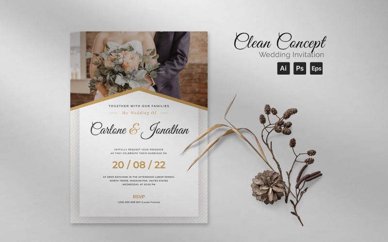Clean Concept Wedding Invitation #188181 - TemplateMonster