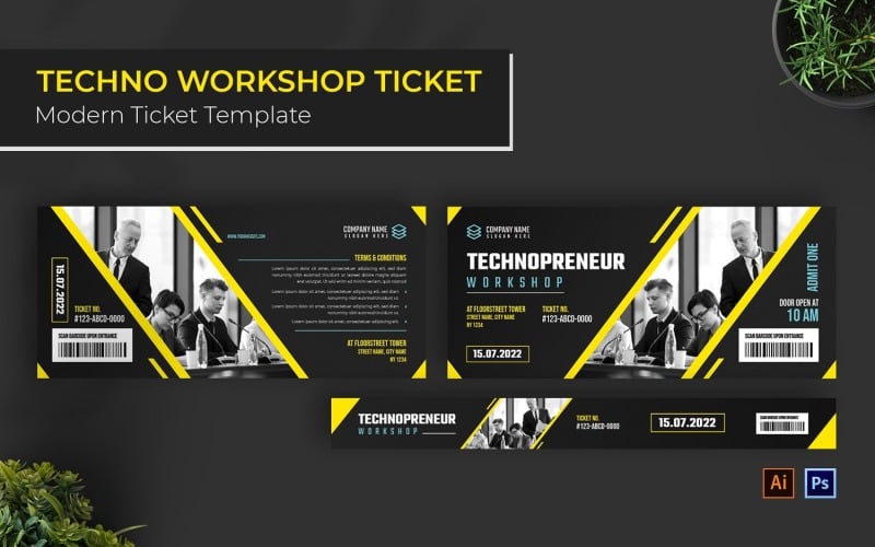 Techno Workshop Ticket Print Template - TemplateMonster