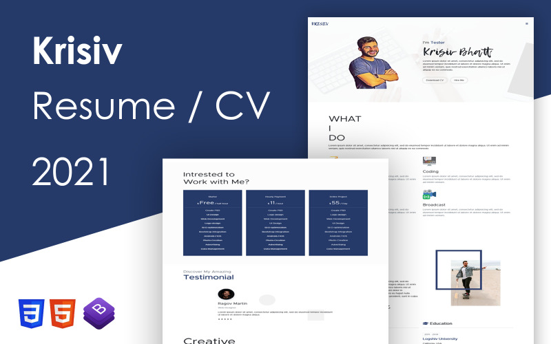 Krisiv - Resume CV One Page Bootstrap 5 Template