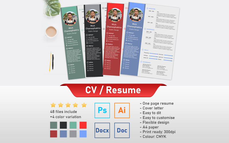 Professional CV Resume Photoshop Template - TemplateMonster