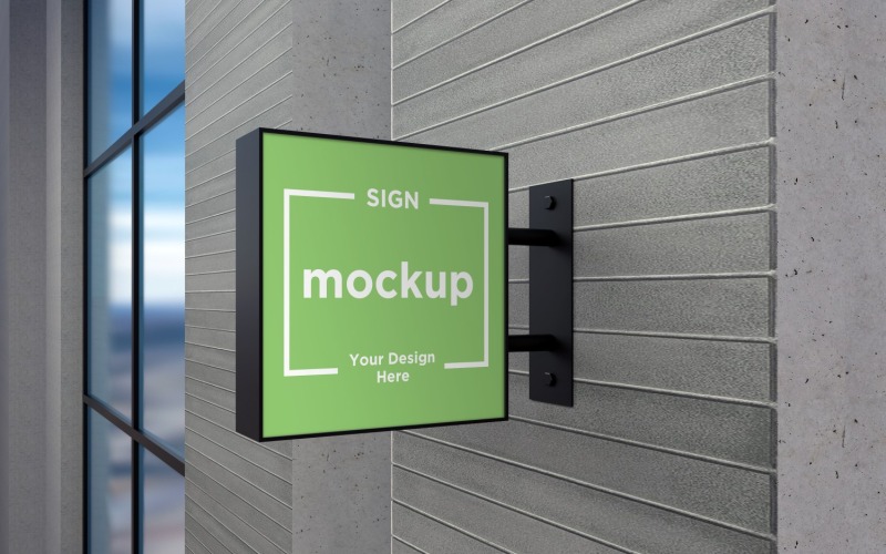 Square Wall Mount Sign Mockup Template - TemplateMonster