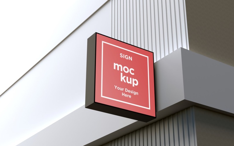 Square Wall Mounted Sign Mockup template - TemplateMonster