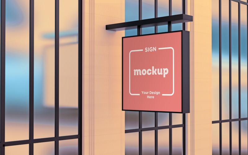 Wall Mount Square Signage Mockup Template - TemplateMonster