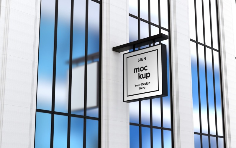 Wall Mounted Square Shaped Sign Mockup Template
