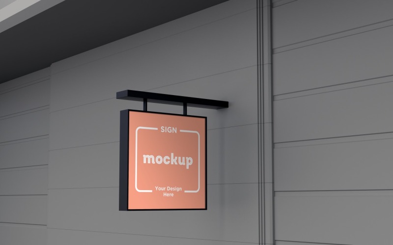 Wall Square Mounted Shape Signage Mockup Template