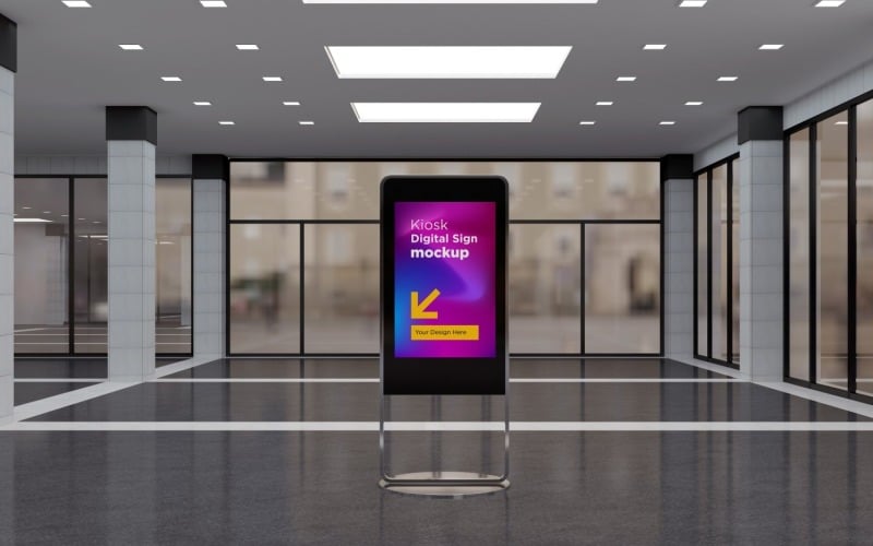 A Modern Empty Kiosk Digital Sign Mockup Template
