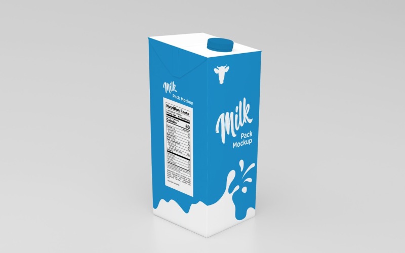 3D Milk Pack Packaging One Liter Box Mockup Template