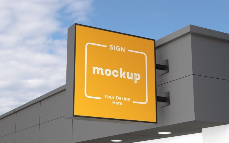 Wall Mounted Rectangle Shaped Signage Вillboard Mockup Template