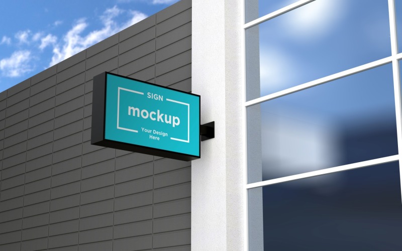 Wall Mounted Rectangular Sign Mockup Template