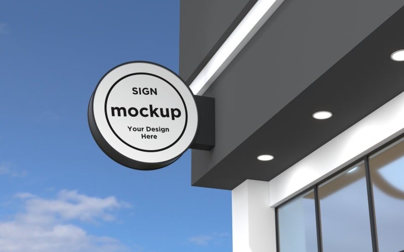 Wall Mounted Rounded Sign Mockup Template - TemplateMonster